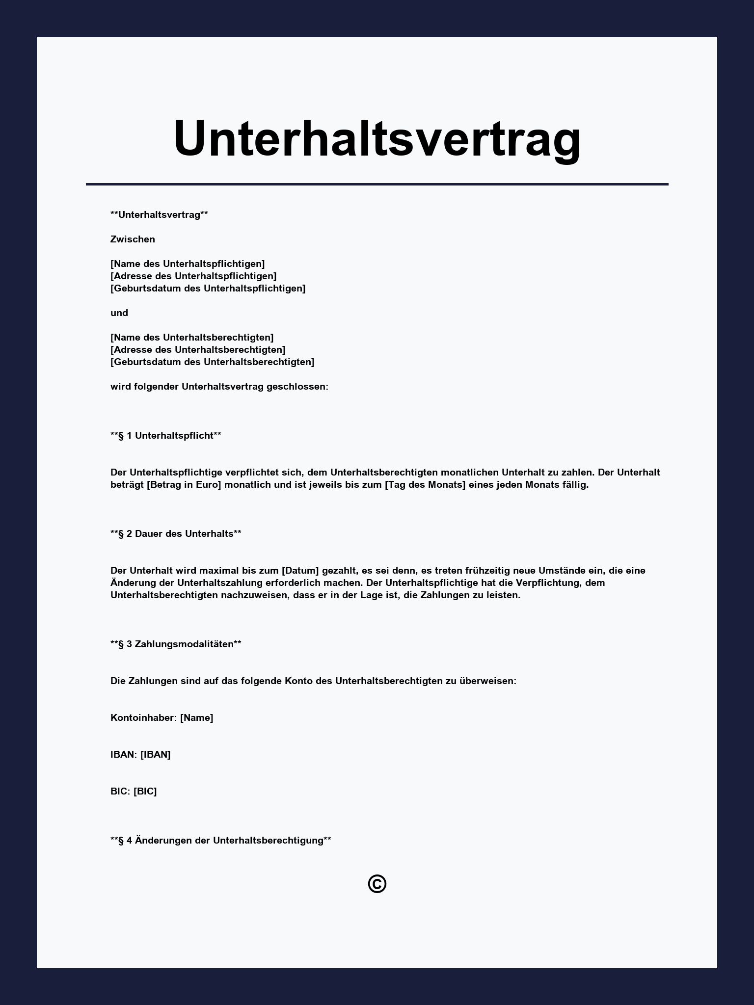Unterhaltsvertrag Muster